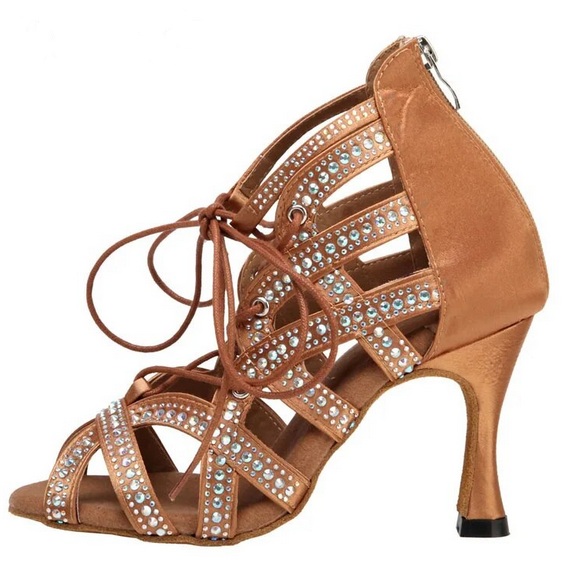 Dance Shoes Rhinestone Tan Salsa Bachata Mambo Dancing Shoes – TTdancewear