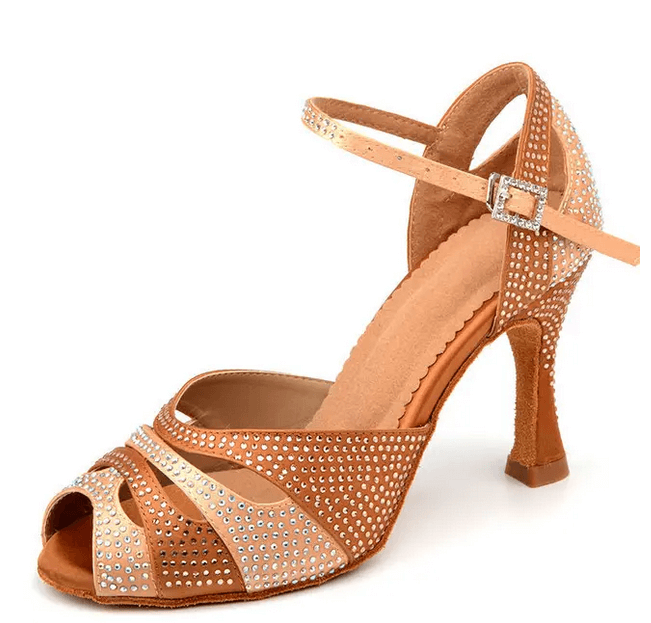 Ballroom Dance Shoes for Women Suntan Rhinestone Latin Shoes – TTdancewear