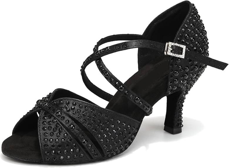 Women's Salsa Dance Shoes Black Rhinestone – TTdancewear