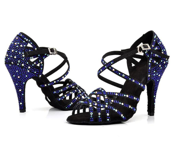 Rhinestone Ballroom Dance Shoes Latin Salsa Bachata Dance High Heels ...