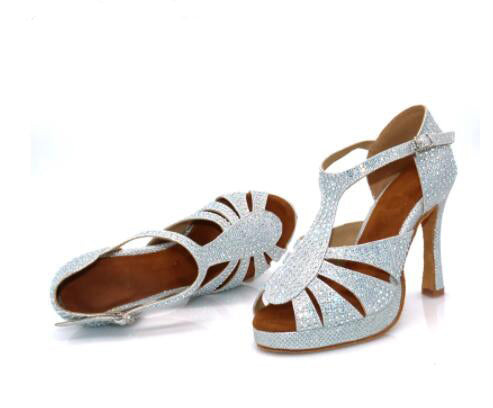 Silver Glitter Rhinestones Samba Platform Dance Shoes High Heels ...