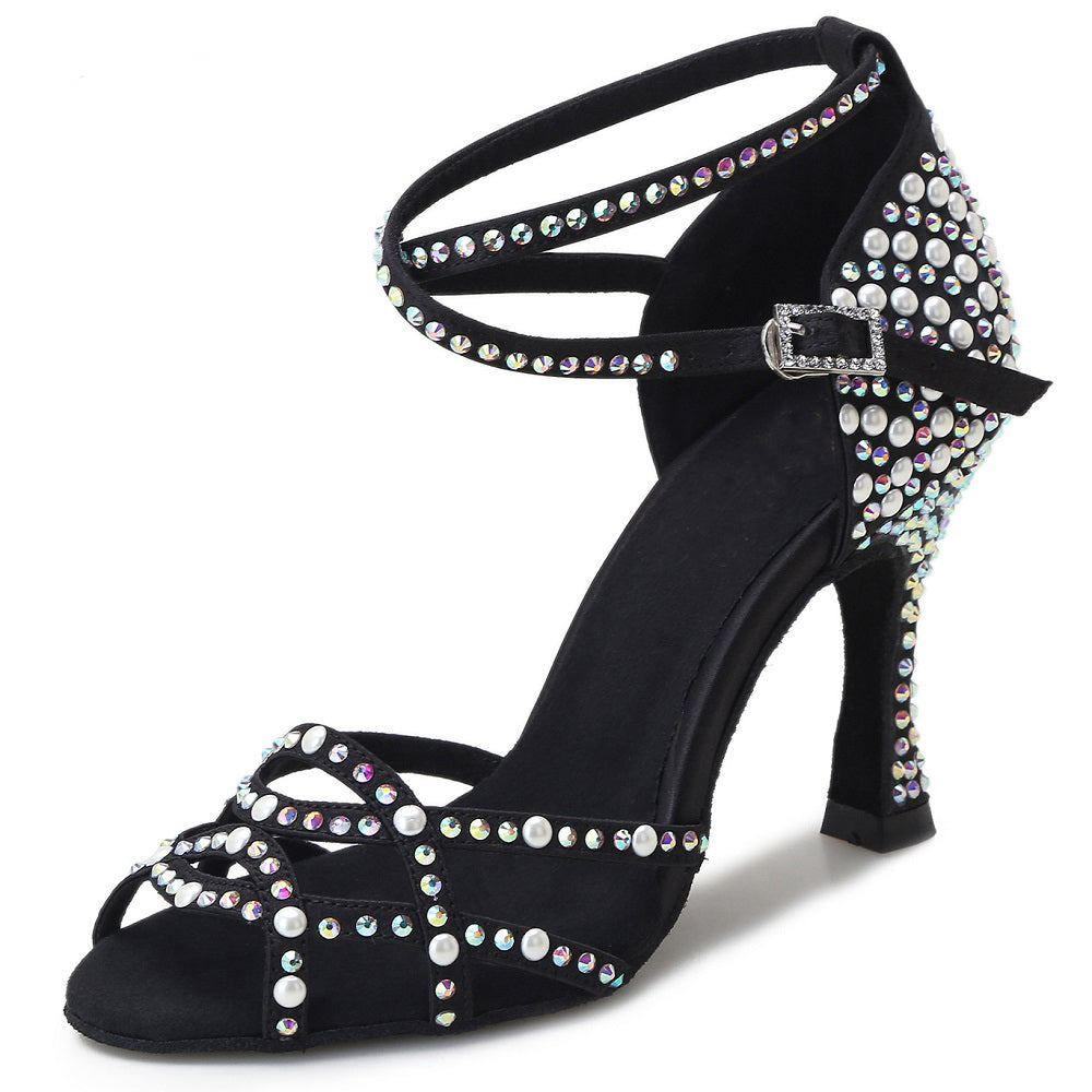 Rhinestone Dance Shoes Black Salsa Dance Shoes – TTdancewear