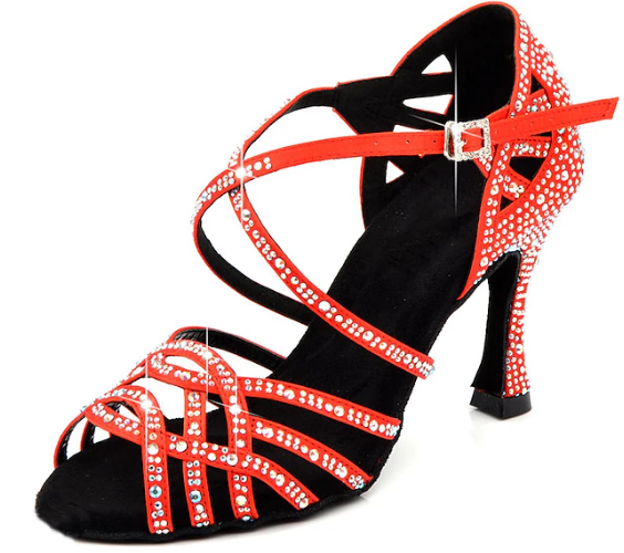 Rhinestone Dance Shoes Red for Salsa Latin Ballroom Dance Performance ...
