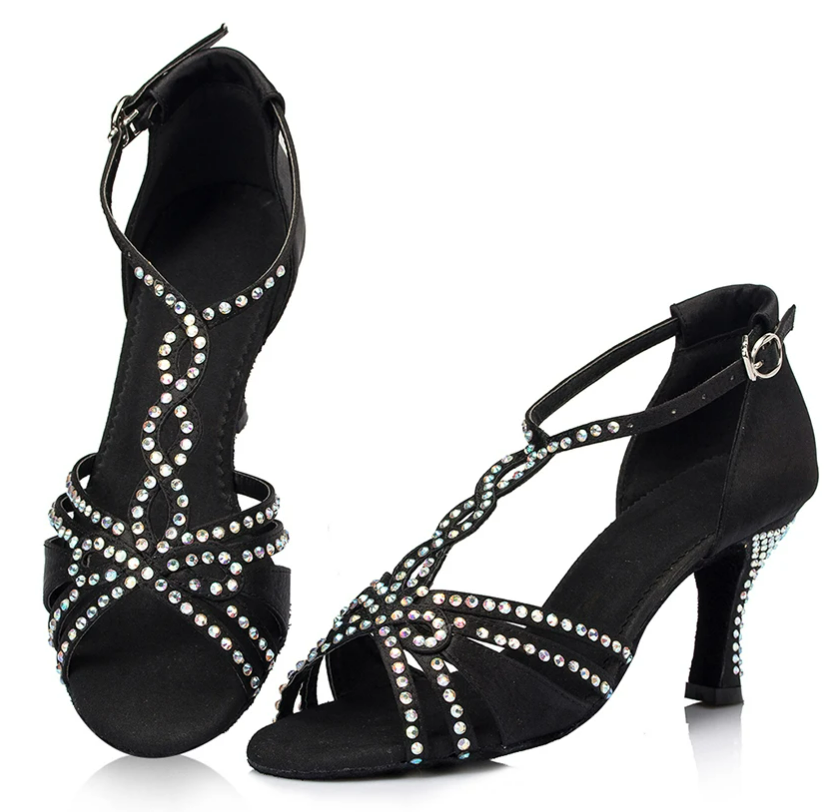 Rhinestone Dance Shoes Black for Salsa Latin Ballroom Dance Performanc ...