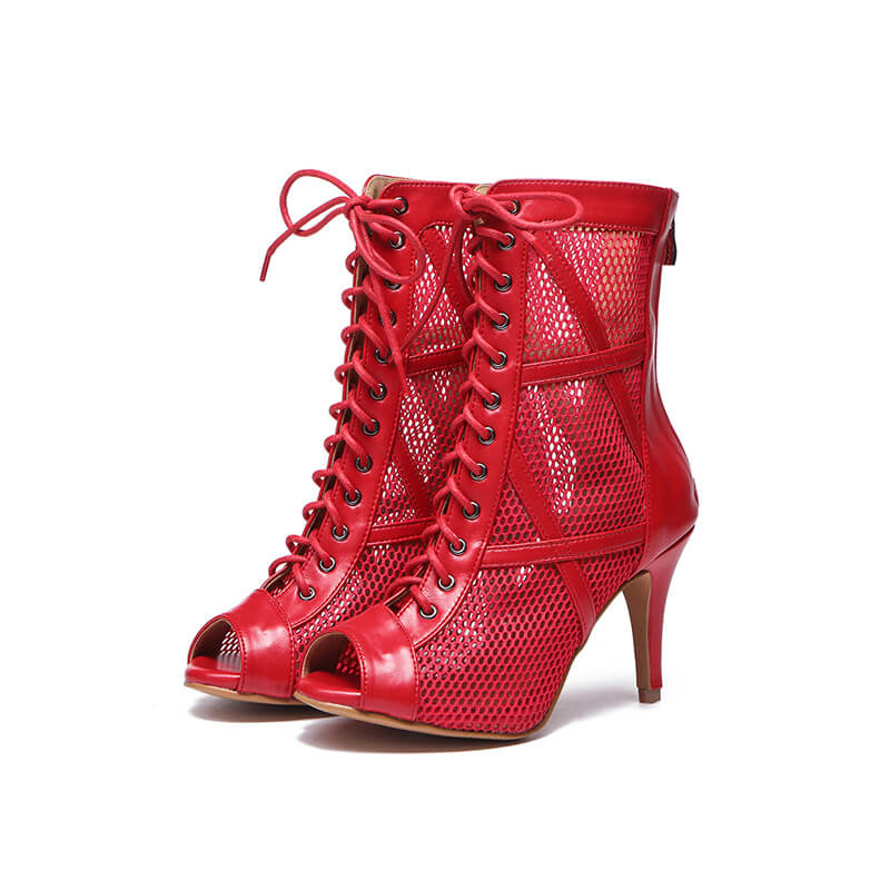 Sexy Women's Red Leather Mesh Dance High Heels Ankle Booties – TTdancewear