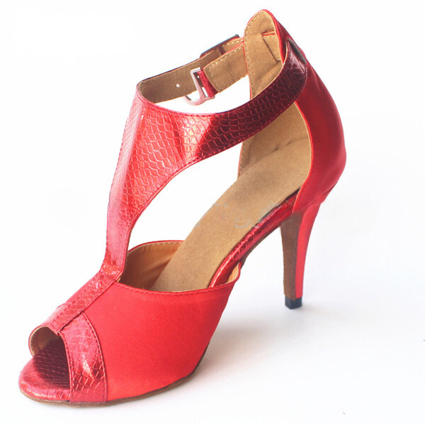 Sexy Red T-Strap Ballroom Dancing Shoes Latin Salsa Dance Heels ...