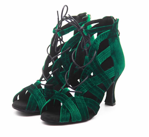 Dance Shoes Green Velvet for Salsa Bachata Ballroom Performance Dance ...