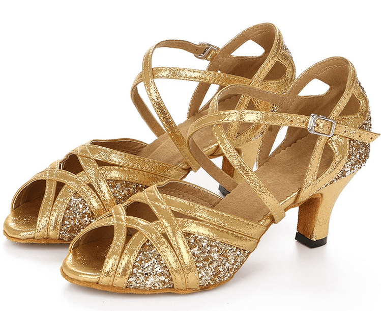Gold Glitter Ballroom Salsa Dance Shoes – TTdancewear