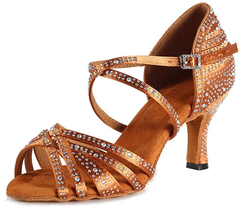 Dark Tan Rhinestone Ballroom Shoes Salsa Latin Dancing Shoes – TTdancewear