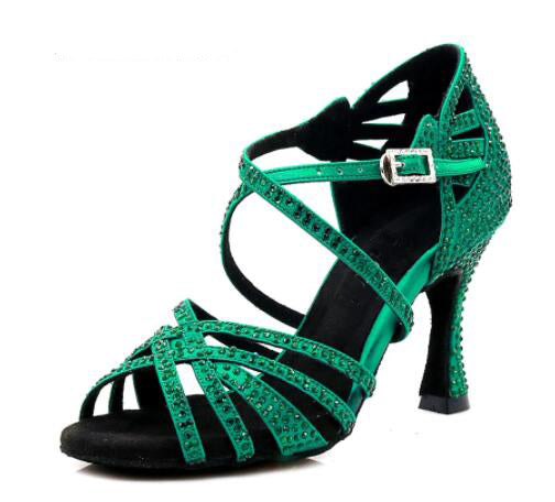 Green Rhinestone Ballroom Dancing Shoes Latin Salsa Bachata Dance Shoe ...