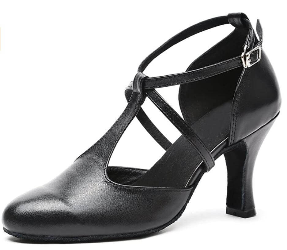 Black Leather Ballroom Dancing Shoes Latin Closed Toe Dance Shoes ...
