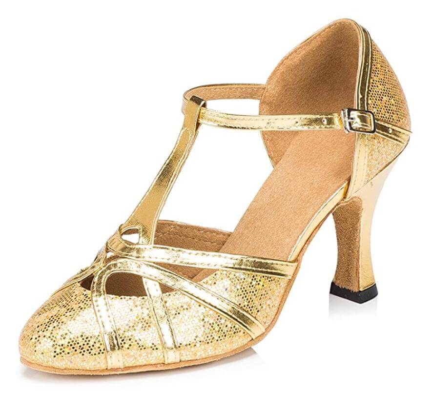 Gold Glitter T Straps Ballroom Latin Salsa Waltz Dance Shoes – TTdancewear
