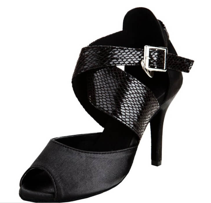 Black Satin Ballroom Dancing Shoes Latin Salsa Dance Heels – TTdancewear