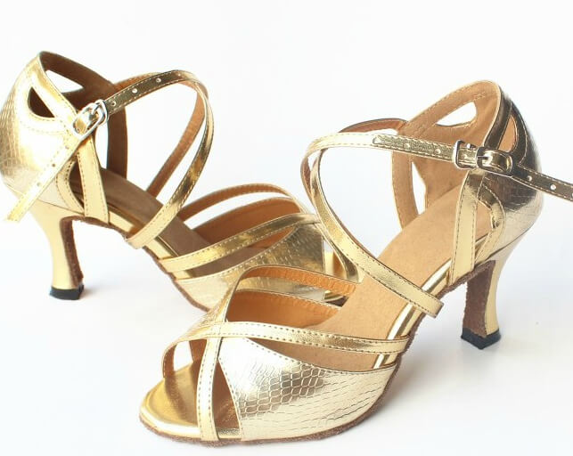Gold Snakeskin Print Ballroom Dancing Sandals Latin Salsa Dance Shoes ...