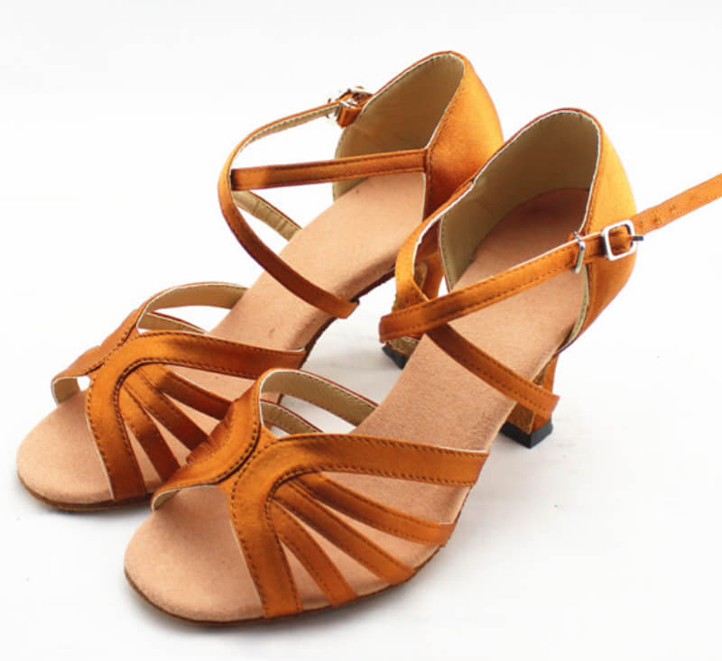 Tan Satin Ballroom Dance Shoes Latin Salsa Dancing Shoes for Women ...