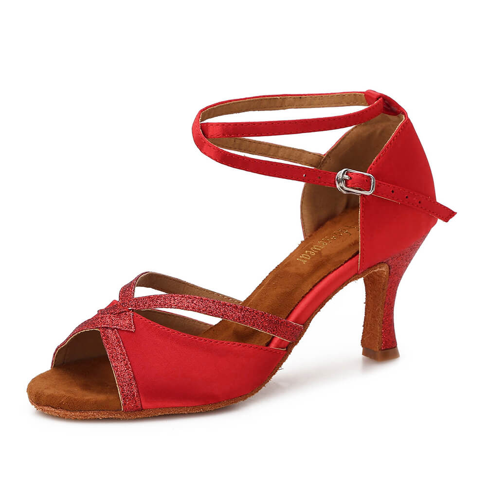 Red Satin Ballroom Dance Shoes Salsa Latin Dance Shoes – TTdancewear