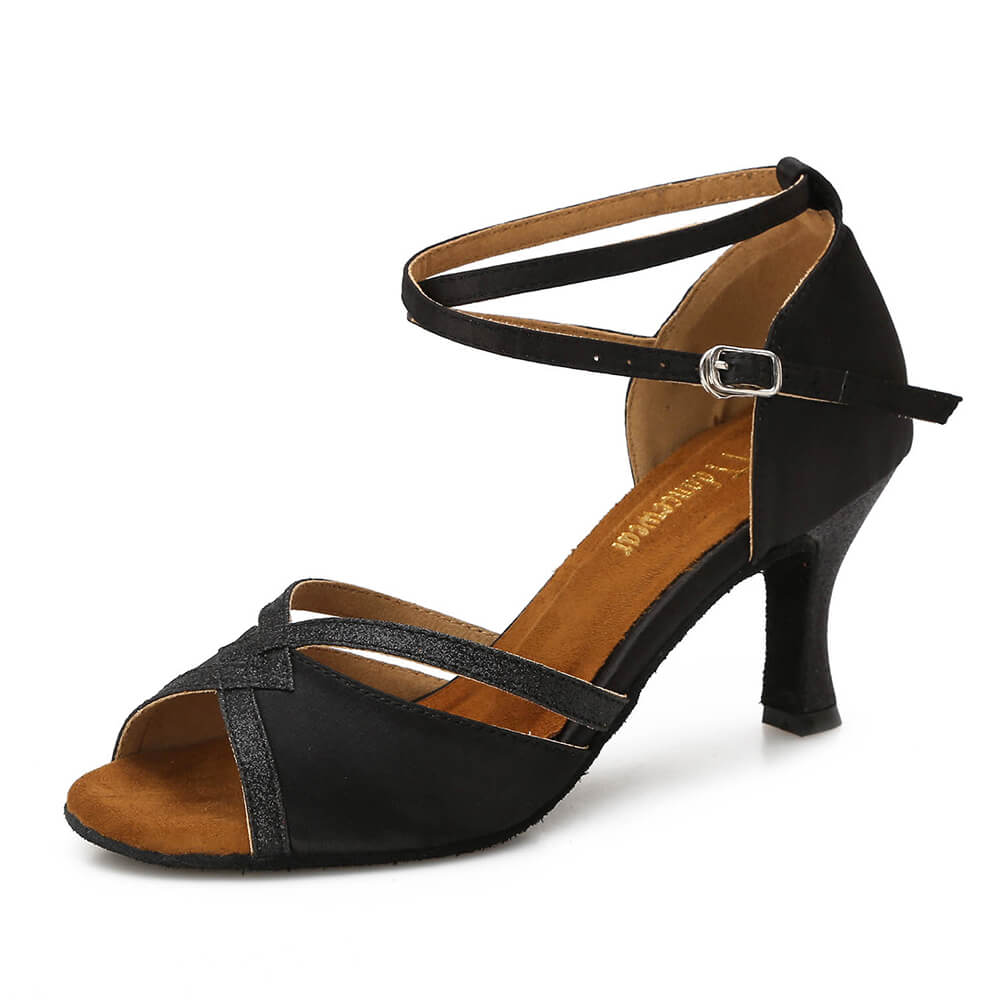 Black Satin Ballroom Dance Shoes Salsa Latin Dance Shoes – TTdancewear