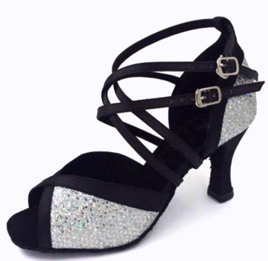 Black Satin Silver Sparkle Dance Shoes Salsa Dancing Shoes – TTdancewear
