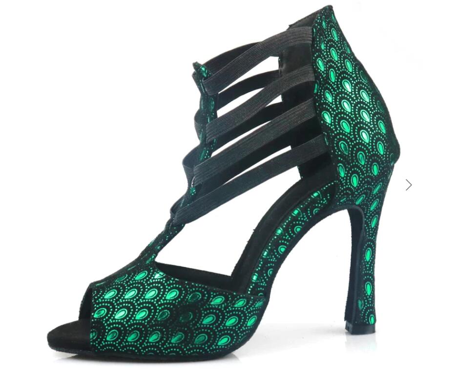 Green Feather Print Ballroom Salsa Bachata Dance Shoes – TTdancewear