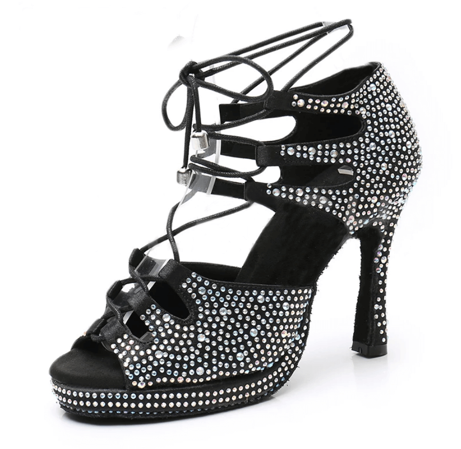 Black Satin Rhinestone Samba Platform Dance Heels – TTdancewear